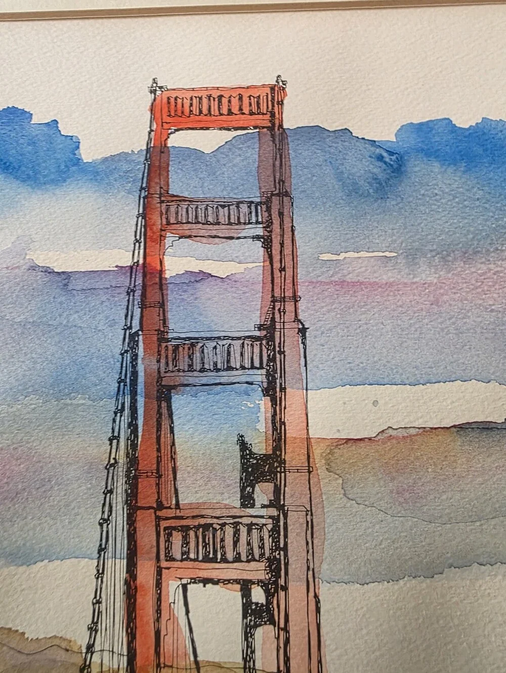 Art | Original Watercolor Of Golden Gate Bridge By T Calvello 1989 ...
